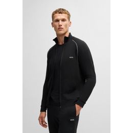 Sweatjacke BOSS "Mix&Match Jacket Z", Herren, Gr. L (52), schwarz, Sweatware, Obermaterial: 95% Baumwolle, 5% Elasthan, kontrastfarbene Details, unifarben, regular fit h&uuml;ftbedeckend, Raglan&auml;rmel B&uuml;ndchen, Sweatjacken Sweatjacke, mit Kontrastnaht am &Auml;rmel