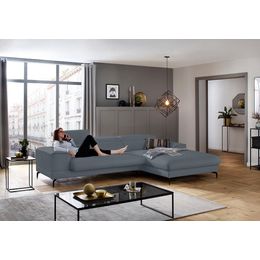 Ecksofa W.Schillig "piedroo, Designsofa mit tollem Sitzkomfort, L-Form", blau (blau z69), B:303cm H:70cm T:193cm, Longlife Xtra-Leder Z69: Das feinnarbige, gedeckte Softleder Z69 besticht durch seine au&szlig;ergew&ouml;hnliche Weichheit im trendigen &raquo;Vintage-Look&laquo;, Hautst&auml;rke 0, 9 - 1, 1 mm, Sofas, Ecksofa, Kopfteilverstellung, wahlweise mit Sitztiefenverstellung, Breite 303cm