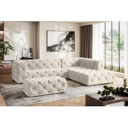 Ecksofa Home Affaire "FOLLINA", beige (hellbeige), B:325cm H:71cm T:228cm, 100% Polyester, Sofas, Ecksofa, L-Form, mit klassischer Chesterfield-Knopfheftung