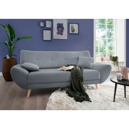 3-Sitzer Home Affaire "Basta", blau (hellblau), B:205cm H:80cm T:82cm, (100% Polyester) Struktur fein (100% Polyester) Chenille, Sofas, 3-Sitzer