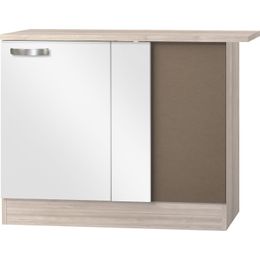Eckunterschrank Optifit "Faro", wei&szlig; (wei&szlig; glanz), B:100cm H:84,8cm T:60cm, Schr&auml;nke, Eckunterschrank, mit Metallgriff, Breite 100 cm