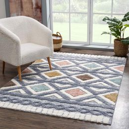 Hochflor-Teppich Carpet City "Focus 3382", bunt (mehrfarbig), B:80cm H:20mm L:150cm, Polypropylen, Teppiche, Hochflor-Teppich, Boho-Teppich, Hochtief-Muster/ 3D-Effekt, f&uuml;r Wohnzimmer, Schlafzimmer