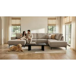 Wohnlandschaft OTTO HOME "XXL Sofa Oland, Struktur, Flachgewebe, Luxus-Microfaser, Boucle", beige (taupe), B:345cm H:85cm T:210cm, 100% Polyester, Sofas, Wohnlandschaft, U-Form, 345 cm, Wellenunterfederung, Skandi-Design, Metallf&uuml;&szlig;e