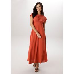 Maxikleid Aniston SELECTED, Damen, Gr. 48, N-Gr, orange (bronze), Web, Obermaterial: 100% Viskose, unifarben, figurumspielend ca. Mitte Wade, Rundhals, Kleider Maxikleid, mit gebogener Unterbrustnaht im Empire-Stil - NEUE KOLLEKTION, Topseller