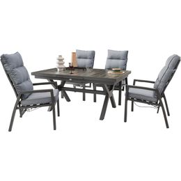Garten-Essgruppe Destiny "GARDA", grau (anthrazit), Polyester, Synchron-Auszug, Sitzm&ouml;bel-Sets, Garten-Essgruppe, 4 Hochlehner inkl. Auflagen, 1 Ausziehtisch 160/210x100 cm