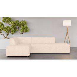 Ecksofa OTTO HOME "Ecksofa Cavan mit Ottomane links oder rechts bestellbar", beige (hellbeige), B:270cm H:72cm T:180cm, 100% Polyester, Sofas, Ecksofa, L-Form mit Wellenunterfederung, Ma&szlig;e B/T/H: 270/180/72 cm