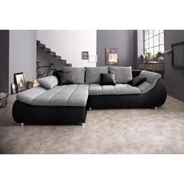 Ecksofa Home Affaire "Imola, bequem, aktuelle Steppung im Sitz, L-Form, Breite 270cm", schwarz (schwarz, wei&szlig;grau), B:270cm H:90cm T:170cm, Microfaser PRIMABELLE (100% Polyester) / Struktur (82% Polyester, 9% Viscose, 7% Baumwolle, 2% Nylon);Kunstleder SOFTLUX / Struktur (82% Polyester, 9% Viscose, 7% Baumwolle, 2% Nylon), Sofas, Ecksofa, wahlweise mit Bettfunktion