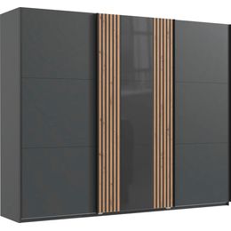 Schwebet&uuml;renschrank wimex "Atlanta by fresh to go", schwarz (graphit, glas grau, akustikpaneel optik artisan eiche nachbildung), B:250cm H:216cm T:65cm, Holzwerkstoff, Schr&auml;nke, Schwebet&uuml;renschrank, mit Akustikpaneel Optik (3D Leisten), Lamelle