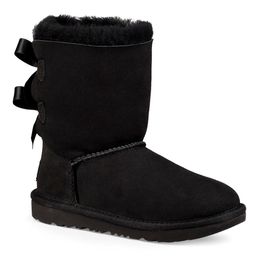 UGG Australia Winterboots UGG "K BAILEY BOW II", M&auml;dchen, Gr. 2 (33,5), schwarz, Lammfell, Textil, Veloursleder, Schuhe Winterboots, Schlupfboots, Winterstiefel, Snowboots mit Schleifchen aus Satinband