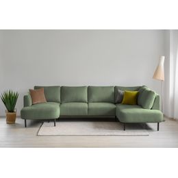 Wohnlandschaft OTTO HOME "Cesola", gr&uuml;n, B:327cm H:84cm T:206cm, 90% Polyester, 10% Nylon, Sofas, Wohnlandschaft, in weichem Chenille-Stoff, Breite 327 cm, mit schwarzen Metallf&uuml;&szlig;en