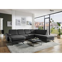Wohnlandschaft DIE PLANBAR "PN-EM15047 U-Form, ohne Kopfst&uuml;tzen", grau (anthrazit), B:309cm H:88cm T:235cm, Sofas, Wohnlandschaft, Echtleder, wahlweise mit Bettfunktion u. Stauraum