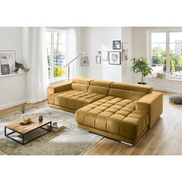 Ecksofa DIE PLANBAR "MP-IN15053 L-Form extra breiter Schenkel", gelb (curry), B:329cm H:73cm T:190cm, 100% Polyester, Sofas, Ecksofa, mit Kopfteilverstellung, wahlweise mit manueller Vorziehbank