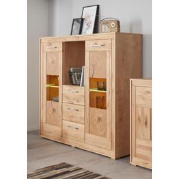 Highboard VOGL M&Ouml;BELFABRIK, braun (eichefarben chalet, wildeiche massiv), B:154cm H:135cm T:40cm, Holz teilmassiv, Holzwerkstoff, Sideboards, Highboard, Breite 154 cm, Teilmassivholz, Made in Germany