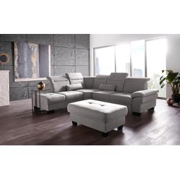 Ecksofa Home Affaire "Cornwall L-Form", grau, B:283cm H:84cm T:253cm, Struktur fein (100% Polyester);Luxus-Microfaser weich (90% Polyester, 10% Polyamid), Sofas, Ecksofa, incl. Sitztiefenverstellung, mit Bettfunktion und Kopfteilverstellung