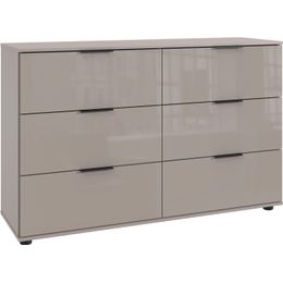 Schubkastenkommode wimex "Saigon", grau (sandgrau), B:130cm H:83cm T:41cm, Holzwerkstoff, Sideboards, Schubkastenkommode, mit 6 Schubladen, wahlweise Glas-oder Spiegelfronten