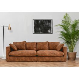 Big-Sofa Home Affaire "Coray", braun (cognac), B:266cm H:80cm T:113cm, 100% PES, Sofas, Big-Sofa, extra weich und kuschelig, F&uuml;llung mit Federn und Daunen