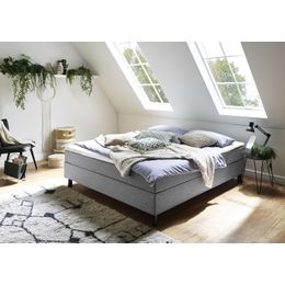 ATLANTIC HOME COLLECTION Boxbett "Happy", grau, B:180cm L:200cm, Bettgestell und seitliche Einfassung der Matratzen: Strukturstoff, 100% Polyester;Spiegelfl&auml;che der Matratze: 100% Polyester;Topper: 100% Polyurethan, Bezug (100% Polyester);Bezug Kopfkissen und Steppdecke: Microfaser (100% Polyester), waschbar bis 95C;F&uuml;llung Kopfkissen und Steppdecke: silikonisierte Hohlfaser (100% Polyester), anti-alergisch, ATLANTIC HOME