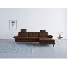 Ecksofa Home Affaire "Birkholm L-Form", braun (dunkelbraun), B:267cm H:83cm T:174cm, 100% Polyester, Sofas, Ecksofa, Armlehnverstellung, auch in Easy Clean Bezug - mit Wasser zu reinigen