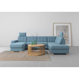 Sit & More Wohnlandschaft SIT & MORE "Quincy U-Form", blau (hellblau), B:312cm H:82cm T:213cm, Sofas, Wohnlandschaft, wahlweise mit Bettfunktion und Bettkasten