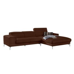 Ecksofa W.Schillig "piedroo, Designsofa mit tollem Sitzkomfort, bequem und elegant, L-Form", braun (tabacco z69), B:303cm H:70cm T:193cm, Longlife Xtra-Leder Z69: Das feinnarbige, gedeckte Softleder Z69 besticht durch seine au&szlig;ergew&ouml;hnliche Weichheit im trendigen &raquo;Vintage-Look&laquo;, Hautst&auml;rke 0, 9 - 1, 1 mm, Sofas, Ecksofa, Kopfteilverstellung, wahlweise mit Sitztiefenverstellung, Breite 303cm