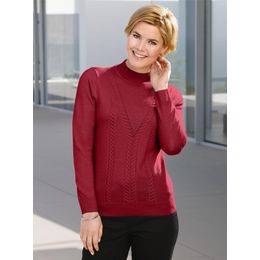 Stehkragenpullover Casual Looks "Pullover", Damen, Gr. 46, rot (kirschrot), 100% Polyacryl, unifarben, figurumspielend, Pullover Stehkragenpullover