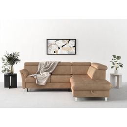 Sit & More Ecksofa SIT & MORE "Marano L-Form", braun (macciato), B:252cm T:216cm, 100% Polyester, Sofas, Ecksofa, inklusive Kopfteilverstellung, wahlweise mit Bettfunktion, Bettkasten