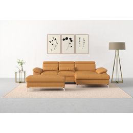 Sit & More Ecksofa SIT & MORE "Cabrio L-Form, B: 295 cm, mit Sitztiefen-, Arm- & Kopfteilverstellung", gelb (curry), B:295cm H:87cm T:180cm, Sofas, Ecksofa, 2 Nierenkissen, Federkern, optional Bettfunktion und Stauraum