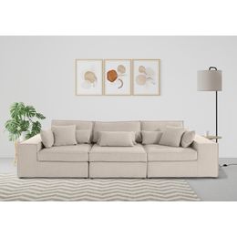 3-Sitzer OTTO HOME "Florid", beige, B:280cm H:75cm T:100cm, Baumwollmix (60% Baumwolle/40% Leinen);Struktur fein (100% Polyester);Samtoptik (100% Polyester);Samtvelours (100% Polyester);Struktur (100% Polyester);Struktur recycelt (100% recyceltes Polyester), Sofas, 3-Sitzer, 3 Teile, bestehend aus Modulen, viele Bezugsqualit&auml;ten, auch in Cord