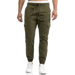Cargohose INDICODE "INLevi", Herren, Gr. S, N-Gr, gr&uuml;n (army), Web, Obermaterial: 98% Baumwolle, 2% Elasthan, unifarben, regular fit kn&ouml;chellang, Hosen Cargohose, mit seitlichen Cargotaschen und elastischen B&uuml;ndchen