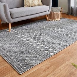 Teppich ANDIAMO "La Rochelle", grau, B:160cm H:7mm L:230cm, Polypropylen, Teppiche, Teppich, Boho-Skandinavischer Stil, Hoch-Tief Effekt, modern, Wohnzimmer