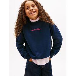 Sweatshirt Tommy Hilfiger "GLITTER TOMMY CREW", M&auml;dchen, Gr. 6 (116), schwarz night navy, Sweatware, Obermaterial: 68% Baumwolle, 32% Polyester, unifarben, regular fit normal, Rundhals, eingesetzt Rippb&uuml;ndchen, Sweatshirts Sweatshirt, Kinder bis 16 Jahre, regular fit