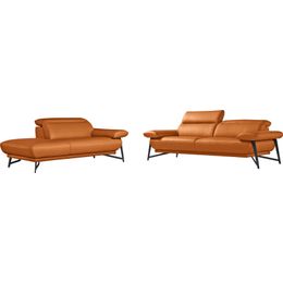Sofa Egoitaliano "Anais, Design mit hohem Sitzkomfort, Fu&szlig;farbe schattengrau", orange, Sofas, Leder BULL, Ottomane Armlehne rechts, Sofa, Set, Kopfteil verstellbar, Leder BULL, orange