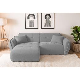 Ecksofa Home Affaire "MIRELDA L-Form mit Steppungen, Recamiere rechts/links, Breite 253 cm", grau, B:253cm H:81cm T:157cm, 100% Polyester, Sofas, Ecksofa, elegant und bequem, enth&auml;lt 2 Zierkissen, belastbar bis 480kg