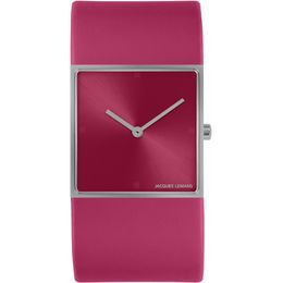 Quarzuhr Jacques Lemans "Design Collection", rot (pink), Armbanduhren, Damen, Quarzuhr, Armbanduhr, Damenuhr, Herrenuhr, geh&auml;rtetes Crystexglas, Lederarmband