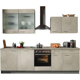 K&uuml;che KOCHSTATION "Trea", k&uuml;che: natur, korpus: anthrazit, arbeitsplatte: beton hell, B:280cm H:87cm T:58cm, Komplettk&uuml;chen-Sets, K&uuml;che, vormontiert, wahlweise mit E-Ger&auml;ten, Stellbreite 280 cm