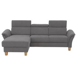 Ecksofa Home Affaire "Conville L-Form", grau, B:256cm H:84cm T:167cm, 100% Polyester, Sofas, Ecksofa, Federkern, wahlweise mit Bettfunktion und Bettkasten bzw. Stauraum