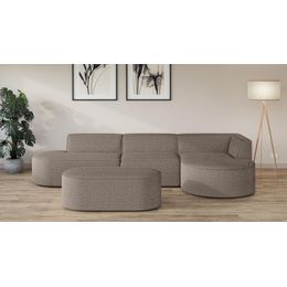 Ecksofa OTTO HOME "EIVIND Designer Sofa mit Ottomane rechts/links, B/T/H: 343/159/72 cm", grau (taupe), B:343cm H:72cm T:159cm, 100% Polyester, Sofas, Ecksofa, L-Form mit Wellenunterfederung, auch in Feincord und Boucl&eacute;