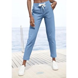 Sweathose ELBSAND "Brinja", Damen, Gr. L (40), N-Gr, blau (azurblau), Sweatware, Obermaterial: 95% Baumwolle, 5% Elasthan, unifarben, figurumspielend lang, Hosen Sweathose, mit Taschen und breiten Kordeln, Jogginghose, l&auml;ssige Passform, Topseller