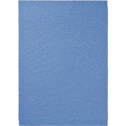 Babydecke Biederlack "Babydecke Wool Knit", blau, B:75cm L:100cm, Wolle, Wohndecken, Babydecke, 75 x 100, mit kontrastfarbigem Patentrand