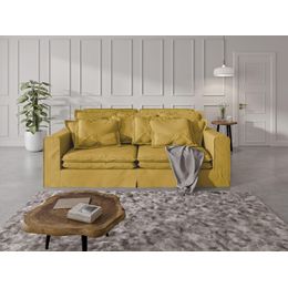 4-Sitzer Home Affaire "ALISSAS mit vielen Kissen, Biesen an den Kissen", gold, B:240cm H:94cm T:146cm, 92% Polyester, 8% Nylon, Sofas, 4-Sitzer, Hussenoptik, mit kleinen Taschen an der Seite zum Verstauen
