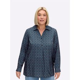 Longbluse sheego, Damen, Gr. 52, tiefblau, dunkelblau, bedruckt, 88% Viskose, 12% Polyamid, bedruckt, gemustert, mehrfarbig, V-Ausschnitt, Blusen Longbluse