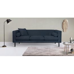 3-Sitzer Home Affaire "Lillibeth Designsofa mit Wellenunterfederung, Ma&szlig;e B/T/H: 218/74/83 cm", blau (nachtblau), B:218cm H:83cm T:74cm, 100% Polyester, Sofas, 3-Sitzer, Zierkissen als Wendekissen, Bezug Samtoptik oder Cord