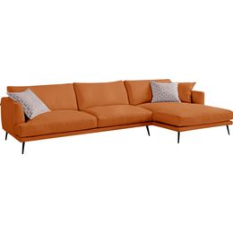 Ecksofa Egoitaliano "Sophia, Designsofa mit extrakomfortablem Sitzkomfort, Breite 274cm", orange, B:274cm H:77cm T:154cm, Leder &raquo;BULL&laquo; (echtes Rindsleder). Geschliffenes, pigmentiertes und behandeltes Rindsleder mit einer Dicke von 1, 3-1, 5 mm. Dieses Leder zeigt eine ziemlich weiche Hand mit einem halb undurchsichtigen Aussehen. Es handelt sich um ein gesch&uuml;tztes Leder. Eine leichte Deckschicht 