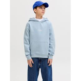 Jack & Jones Kapuzensweatshirt JACK & JONES JUNIOR "JJESOHO SWEAT HOOD NOOS JNR", Jungen, Gr. 140, celestial blau, angeraute Sweatware, Obermaterial: 80% Baumwolle, 20% Polyester, bedruckt, relaxed fit normal, Rundhals, Rippb&uuml;ndchen, Sweatshirts Kapuzensweatshirt, Baumwollmischung, relaxed fit