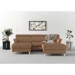 Sit & More Ecksofa SIT & MORE "Marano L-Form", braun (macciato), B:257cm T:166cm, 100% Polyester, Sofas, Ecksofa, inklusive Kopfteilverstellung, wahlweise mit Bettfunktion, Bettkasten
