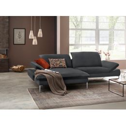 Ecksofa W.Schillig "enjoy&MORE, Designsofa, elegant und bequem, L-Form", schwarz (schwarz z59), B:294cm H:87cm T:185cm, Chenille-Flachgewebe R66 (85% Polyester, 15% Nylon);Longlife Xtra-Leder Z59: Glattleder mit modischer Pr&auml;gung. Hautst&auml;rke 0, 9 - 1, 1 mm;Stoff S37 (100% Polyester), Sofas, Ecksofa, mit Sitztiefenverstellung, F&uuml;&szlig;e Chrom gl&auml;nzend, Breite 294 cm