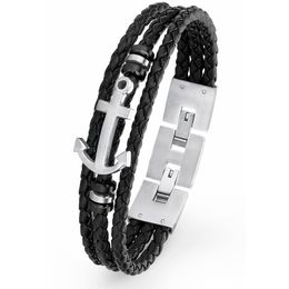 Armband s.Oliver "Anker", silber (silberfarben, schwarz), Armb&auml;nder, Herren, 21,5cm, Edelstahl Leder, Edelstahl, Leder, Armband, Topseller