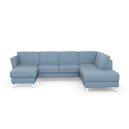Sit & More Wohnlandschaft SIT & MORE "Visby U-Form", blau (hellblau), B:303cm H:87cm T:213cm, Sofas, Wohnlandschaft, Wahlweise mit Bettfunktion und Stauraum, frei im Raum stellbar