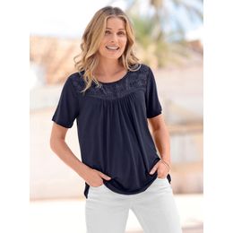 Rundhalsshirt Inspirationen "Shirt", Damen, Gr. 48, blau (marine), 95% Viskose, 5% Elasthan, Spitze:50% Baumwolle, 50% Polyester, unifarben, Rundhals, Shirts Rundhalsshirt