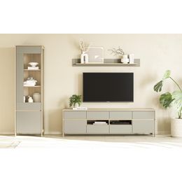 Wohnwand Home Affaire "Stranda, moderne Anbauwand, Komplettset im Scandi-Style", eukalyptus skandi eiche, B:266cm, Holzwerkstoff, Kastenm&ouml;bel-Sets, Wohnwand, enth&auml;lt Vitrine, Lowboard und Wandboard, 270 cm breit